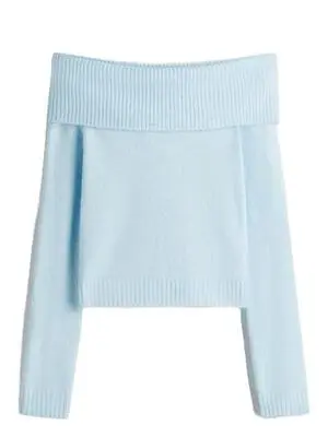 H&m Off-the-shoulder Ribbed Jumper - Light Blue