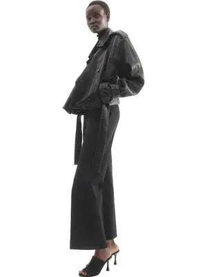 H&m Bootcut Ankle-length Trousers With Button Detail - Black