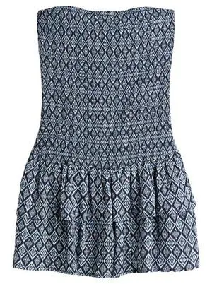 H&m Smocked Tiered Mini Dress - Navy Blue/patterned