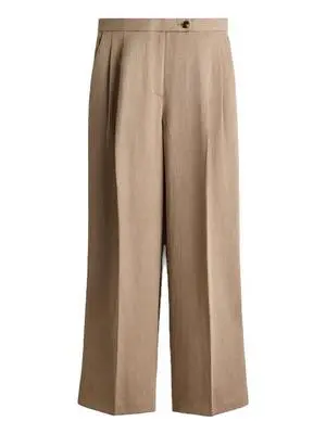 H&m H&M Wide Leg Tailored Trousers With Button Detail Beige
