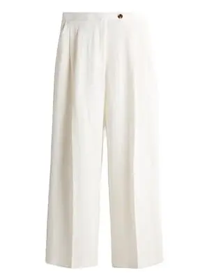 H&m H&M Wide Leg Tailored Trousers With Button Detail Ivory