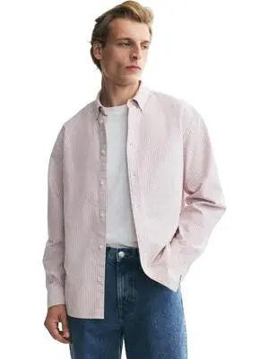 H&M Regular Fit Oxford Shirt - Red/striped