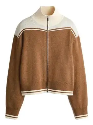 H&m Zip-through Cardigan - Dark Beige/color Block