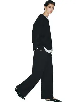 H&m Wide Leg Trousers With High Waist - Black