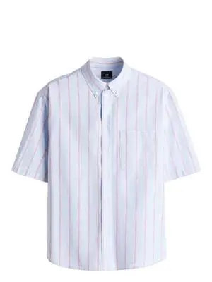 H&m Relaxed Fit Short-sleeved Oxford Shirt - Blue/striped