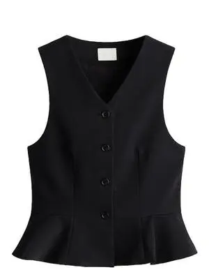 H&m V-neck Peplum Waistcoat - Black
