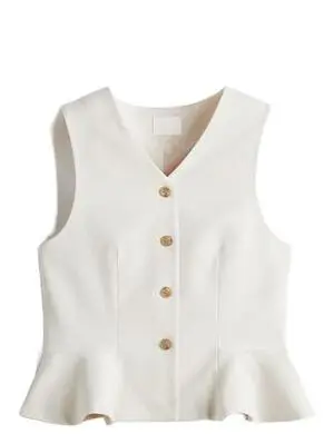 H&m V-neck Peplum Waistcoat - Cream