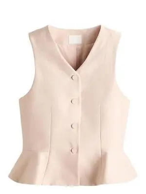 H&m V-neck Peplum Waistcoat - Light Beige