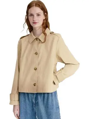 H&m Trench-look Cotton Jacket With Classic Collar - Beige