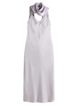 H&m Strappy Satin Maxi Dress With Scarf - Light Purple