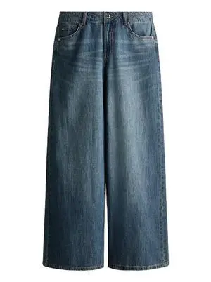 H&m Wide Leg Rigid Denim Jeans - Denim Blue