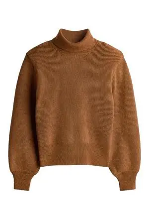 H&m H&M Ribbed Roll Neck Jumper With Padded Shoulders Brown