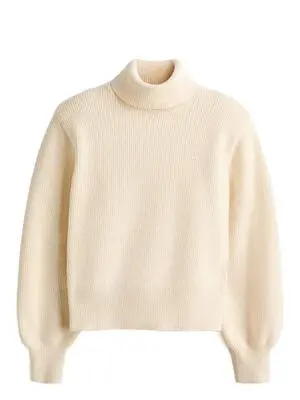 H&m H&M Ribbed Roll Neck Jumper With Padded Shoulders Cream