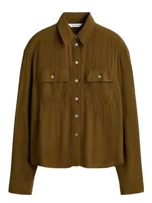 H&m Viscose Shirt - Dark Khaki Green
