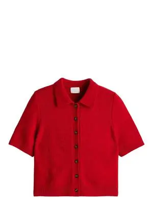 H&m Short-sleeved Collared Knit Cardigan - Red