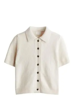 H&m Short-sleeved Collared Knit Cardigan - White