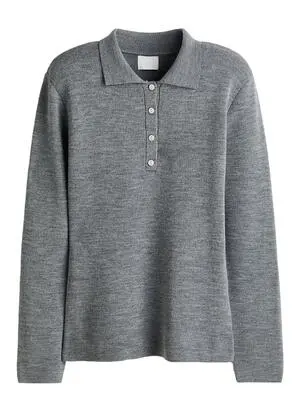 H&m Shoulder-pad Polo Jumper - Gray Melange