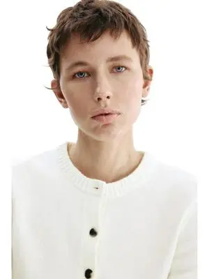 H&m Short-sleeved Ribbed Cardigan With Round Neckline - White