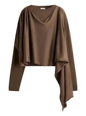 H&m Fine Knit Jumper With Scarf Detail - Dark Taupe