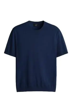 H&m Slim Fit Knitted T-shirt - Dark Blue