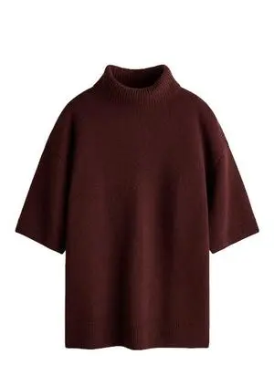 H&m Oversized Wool Roll-neck Jumper - Dark Rust Brown