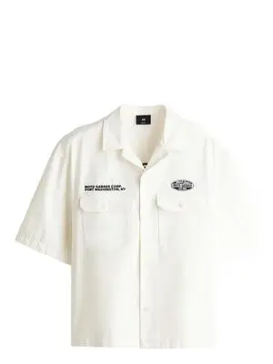 H&m Relaxed Fit Short-sleeved Utility Shirt - White/moto Garage