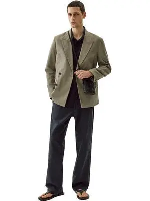 H&m Regular-fit Linen-blend Pants - Navy Blue