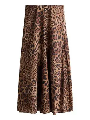 H&m Satin Maxi Skirt - Beige/leopard Print