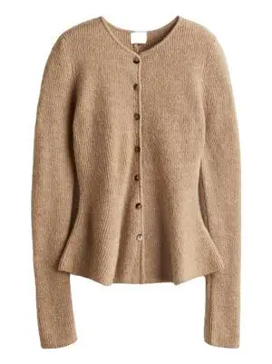H&m Rib-knit Peplum Cardigan - Beige Melange