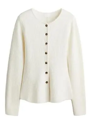 H&m Rib-knit Peplum Cardigan - Cream
