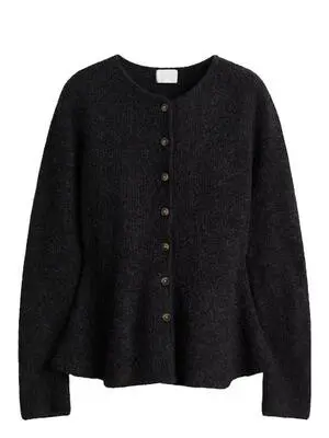 H&m Rib-knit Peplum Cardigan - Dark Gray Melange