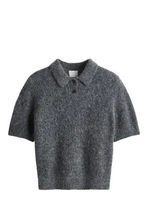 H&m H&M Alpaca-Blend Knit Polo Shirt Dark Gray Melange