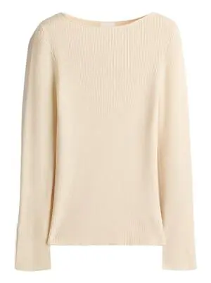 H&m H&M Rib-Knit Boat Neck Long Sleeve Top With Cuffed Slits Light Beige