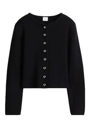H&m Rib-knit Cotton Cardigan With Metal Buttons - Black