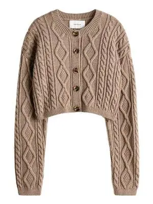 H&m Cable Knit Cropped Cardigan - Taupe