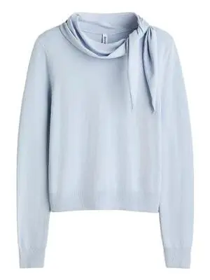 H&m Scarf Collar Fine Knit Jumper - Light Blue