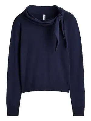 H&m Scarf Collar Fine Knit Jumper - Navy Blue