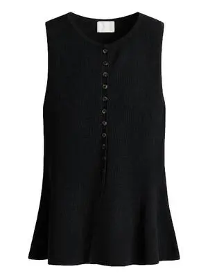 H&m Rib-knit Peplum Waistcoat With Button Front - Black