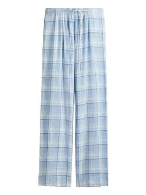 H&m Loose-fit Pull-on Trousers With Drawstring Waist - Light Blue/plaid