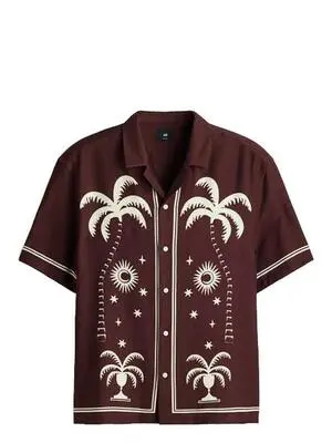 H&m Relaxed Fit Printed Resort Shirt - Brown