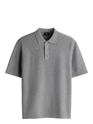 H&m Regular Fit Textured-knit Polo Shirt - Gray
