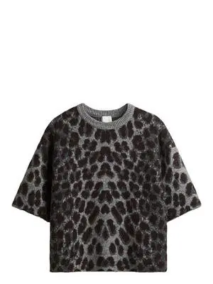 H&m H&M Boxy Jacquard-Knit Jumper With Leopard Print Gray/leopard Print