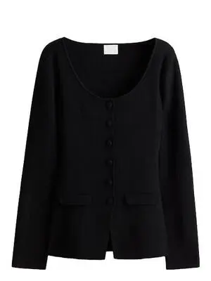 H&m Fitted Rib-knit Cardigan With Scoop Neck - Black