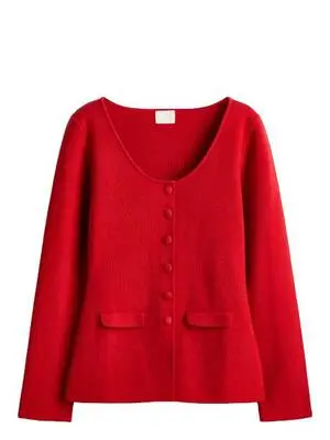 H&m Fitted Rib-knit Cardigan With Scoop Neck - Red