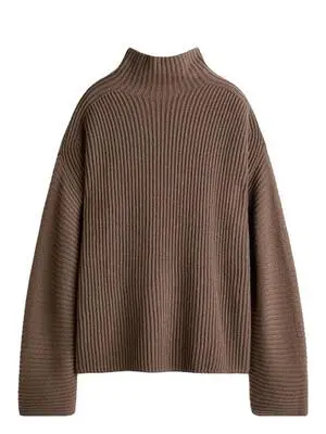 H&m Rib-knit Wool-blend Turtleneck Jumper - Dark Taupe