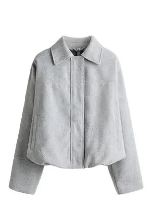 H&m Collared Zip-up Bomber Jacket - Gray