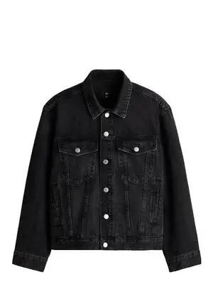 H&m Denim Trucker Jacket With Classic Collar - Black