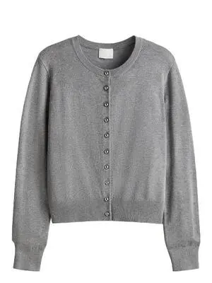 H&m Knitted Cardigan With Gold-coloured Buttons - Gray Melange