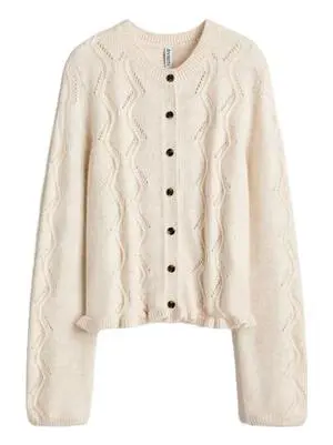 H&M Pointelle-Knit Cardigan With Frill Trim