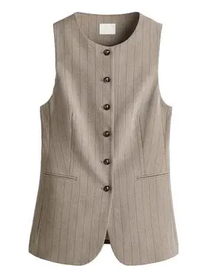 H&m Long Waistcoat - Taupe/pinstriped